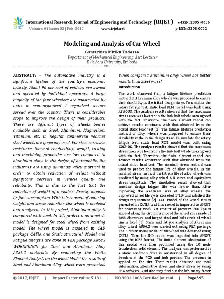 Modeling and Analysis of Car Wheel | PDF | Fatigue (Material) | Finite ...