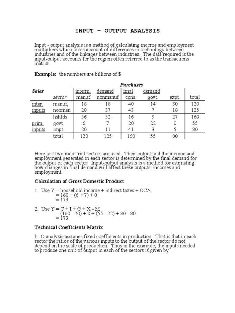 Input Output Analysis Pdf Multiplier Economics Inputoutput Model