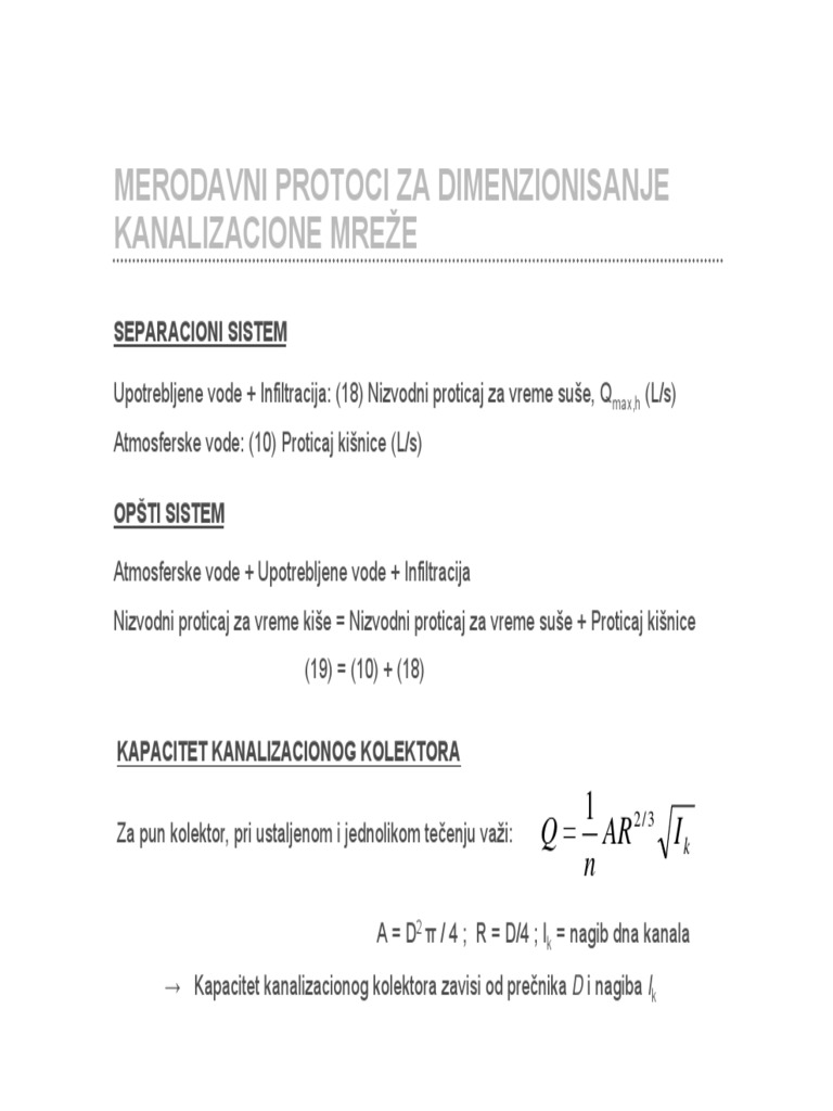 Materijal Za Ve Be Dimenzionisanje Kanalizacione Mre e 1448377103170 PDF | PDF