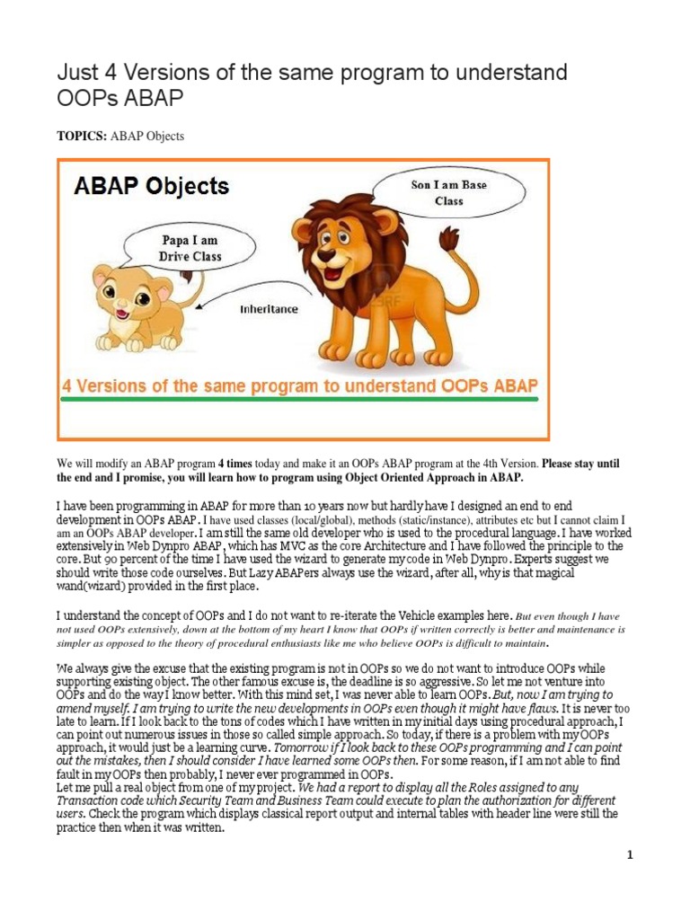 Just 4 Versions of The Same Program To Understand OOPs ABAP | PDF | Method (Computer Programming ...