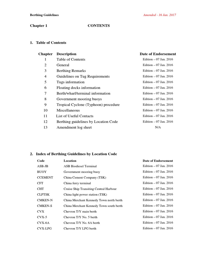 Berthing Guidelines: Amended - 16 Jan. 2017 | PDF | Maritime Pilot ...