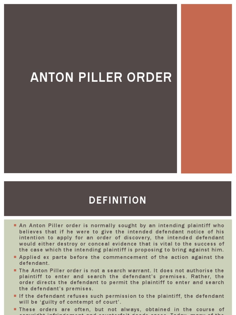 Anton Piller Order | PDF | Search Warrant | Lawsuit