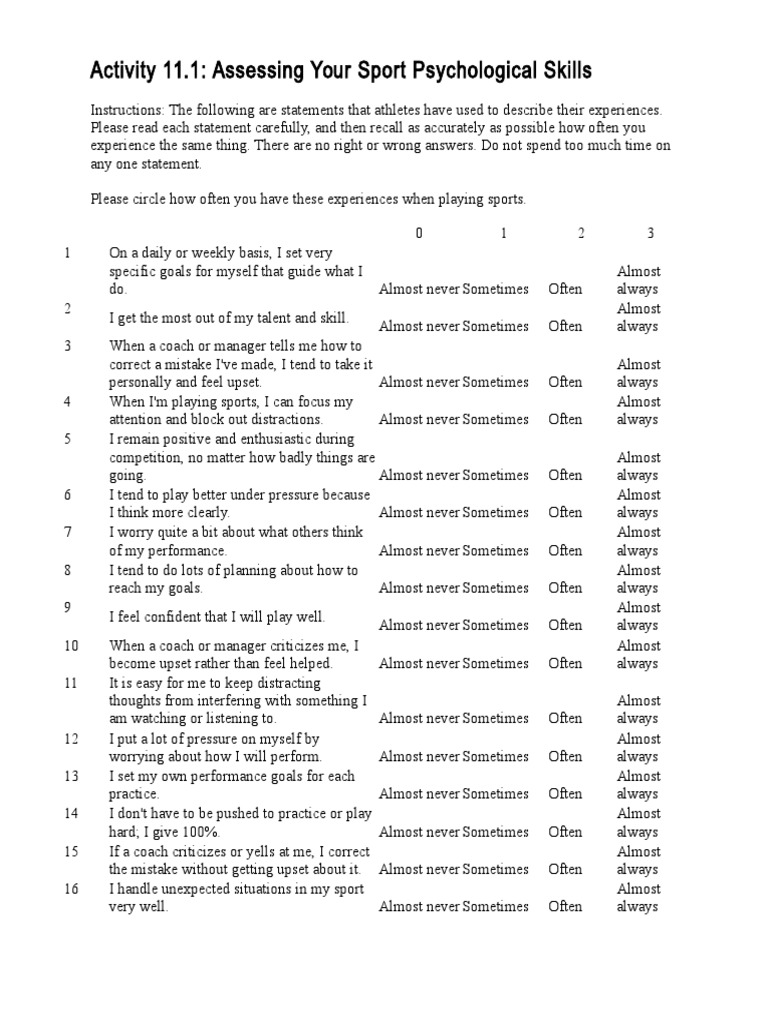 Athletic Coping Skills Inventory | PDF