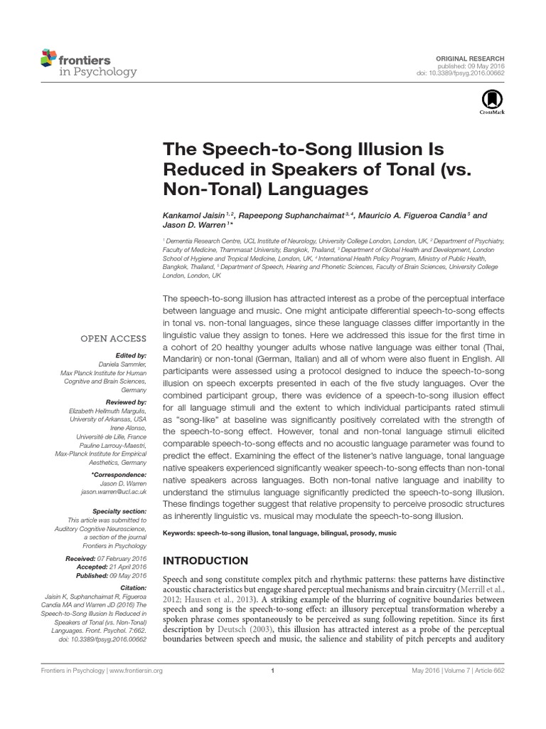 Speech To Song Illusion | PDF | Tone (Linguistics) | Perception