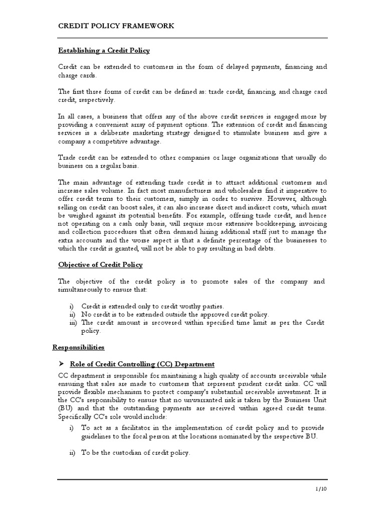 Credit Framework | PDF | Credit (Finance) | Trade Credit