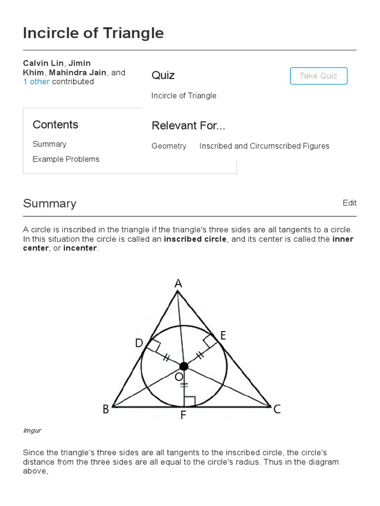 Incircle Triangle | PDF | Triangle | Circle