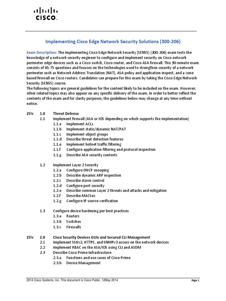 Implementing Cisco Edge Network Security Solutions (300-206) | PDF | Firewall (Computing ...