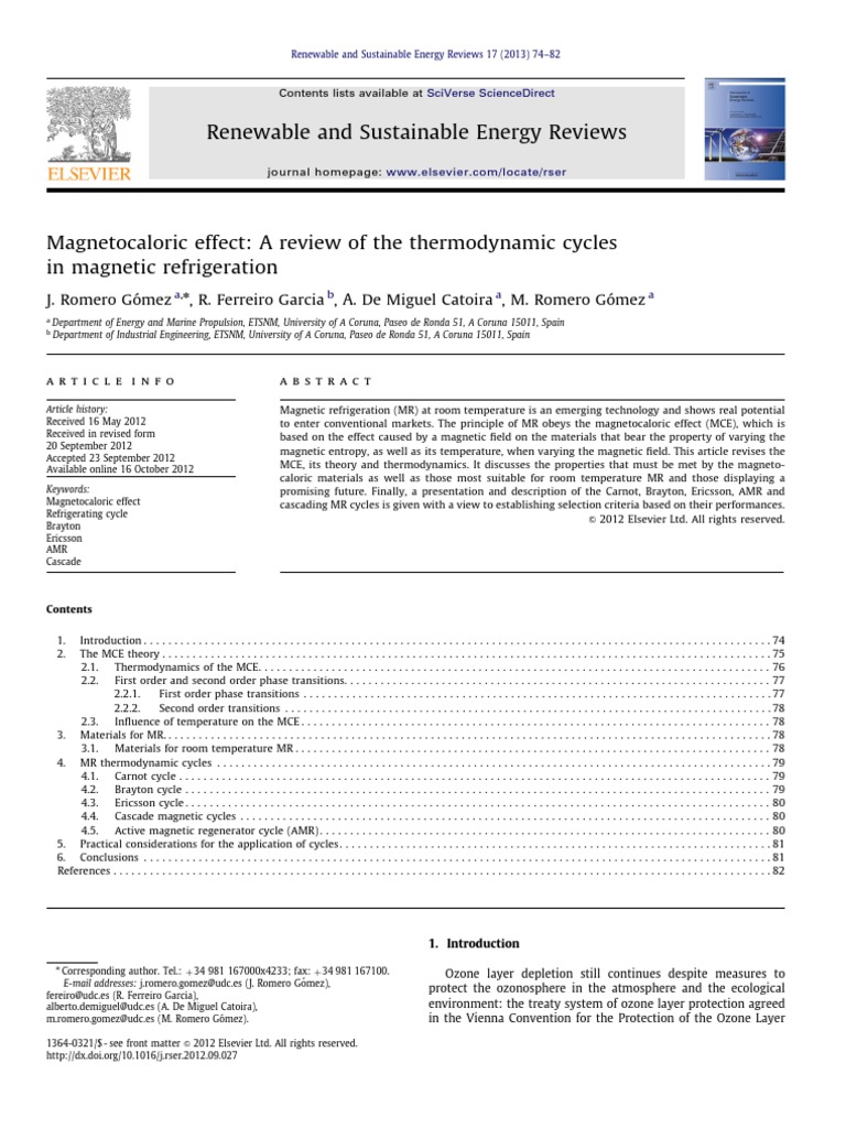 Magnetocaloric Effect A Review of The Thermodynamic Cycles | PDF ...