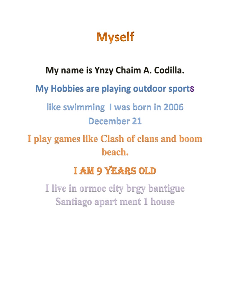 About Myself Ynzy Chaim A. Codilla | PDF