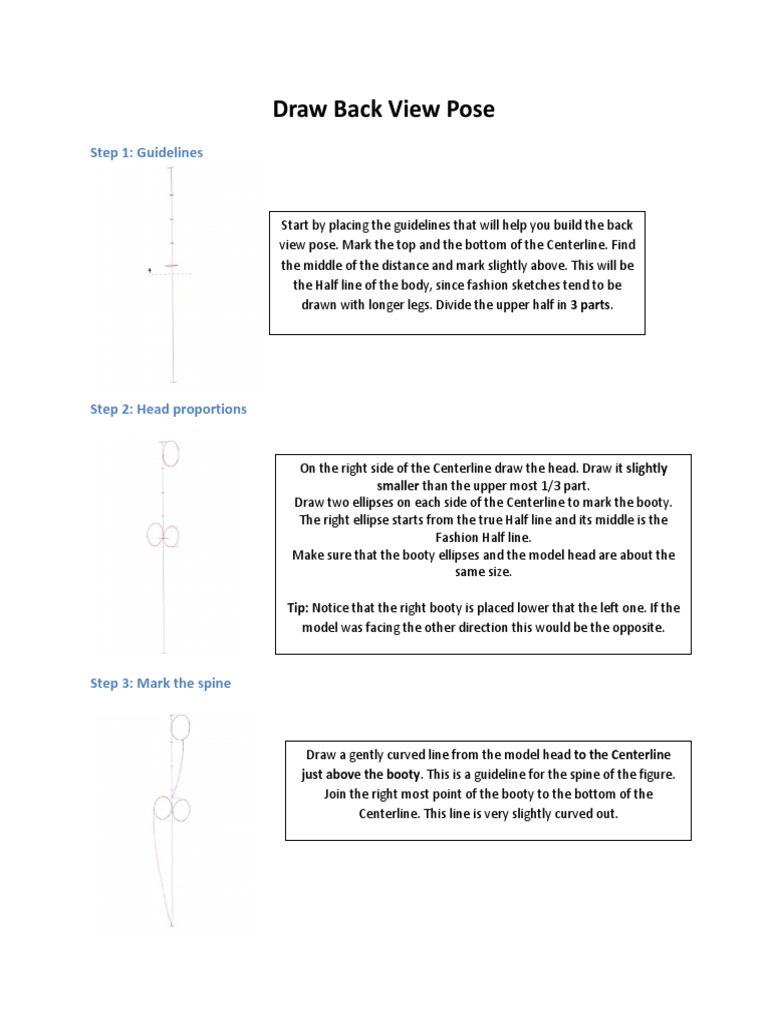 Draw Back View Pose: Step 1: Guidelines | PDF | Line (Geometry) | Ellipse