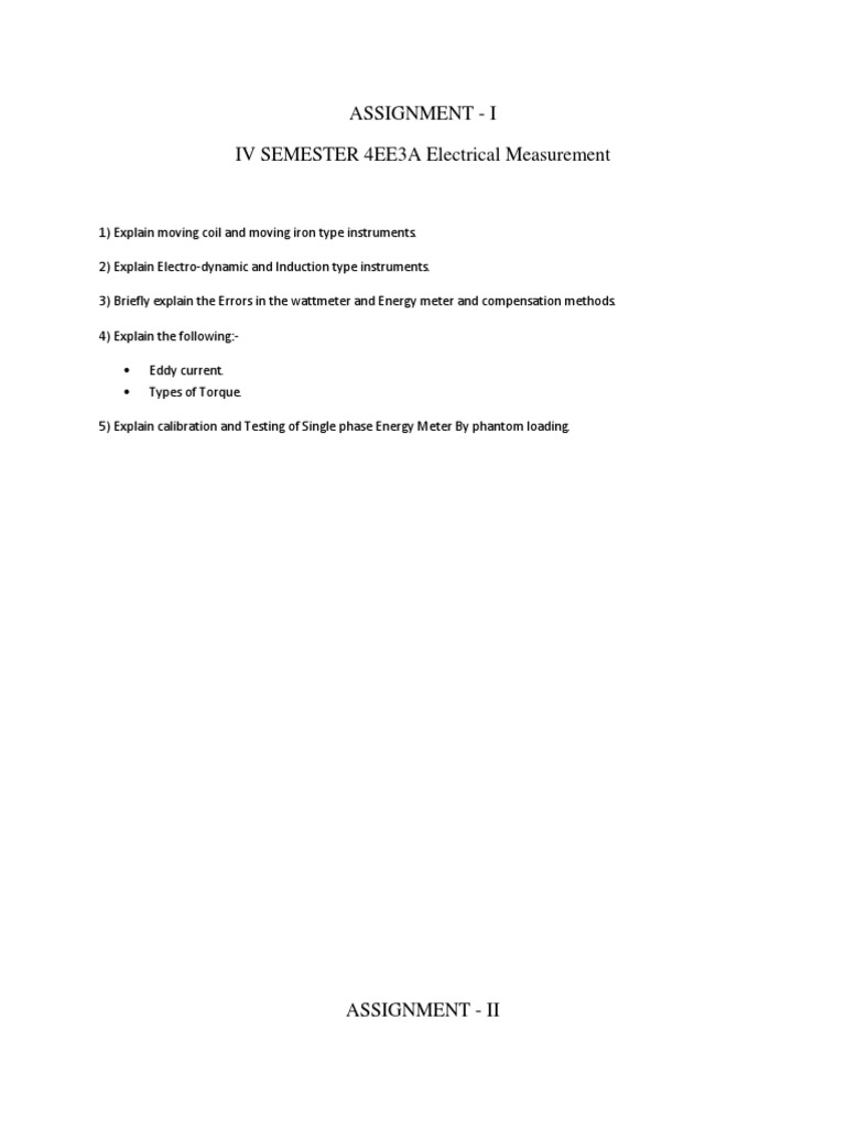 Assignment I Iv Semester 4ee3a Electrical Measurement Pdf Science