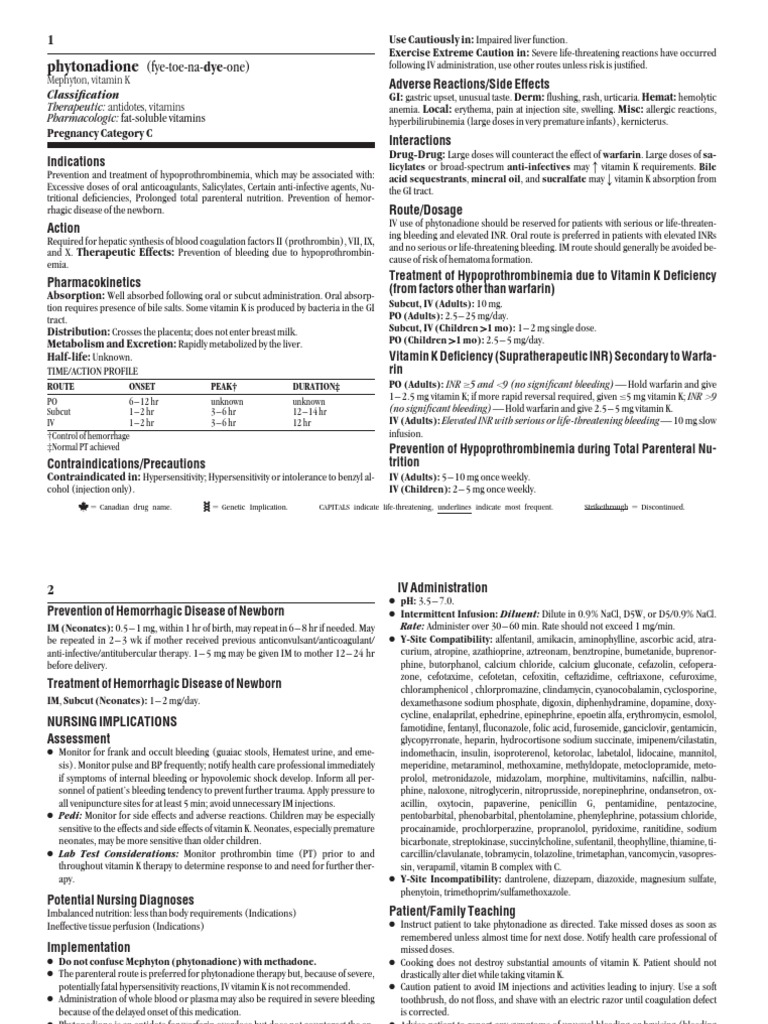 Phytomenadione | PDF | Dose (Biochemistry) | Chemistry