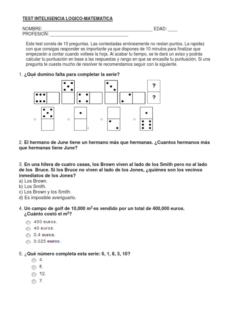 Test de Inteligencia Lógico-Matemática | PDF | Ocio