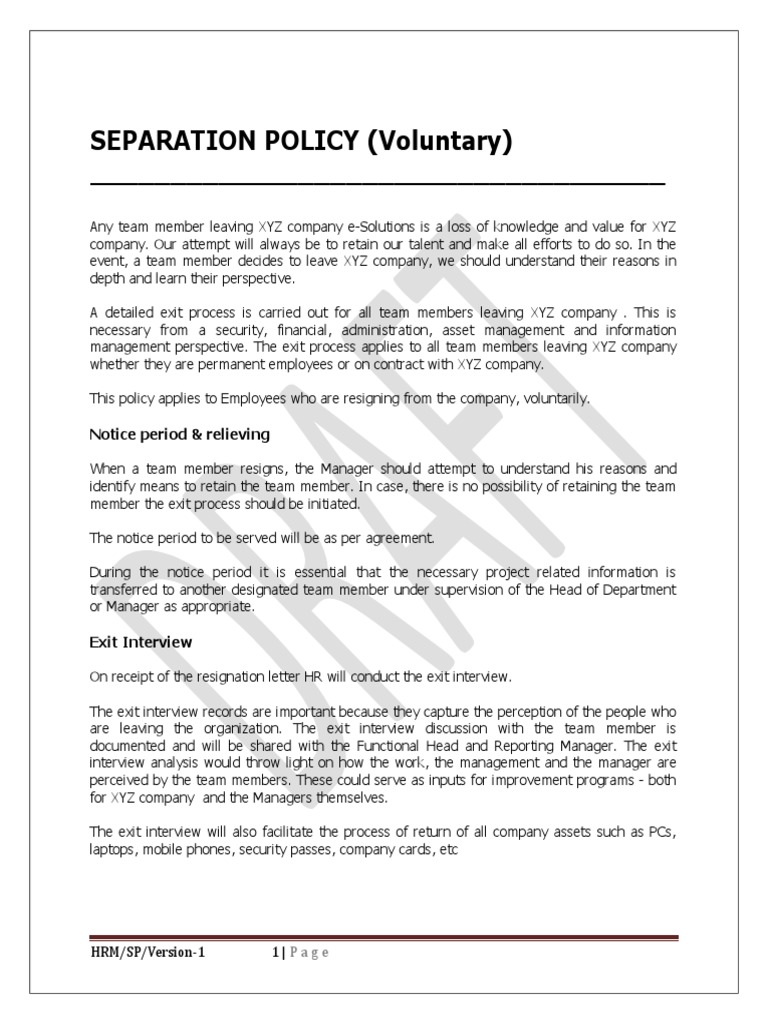 Separation Policy | PDF | Human Resource Management | Payroll
