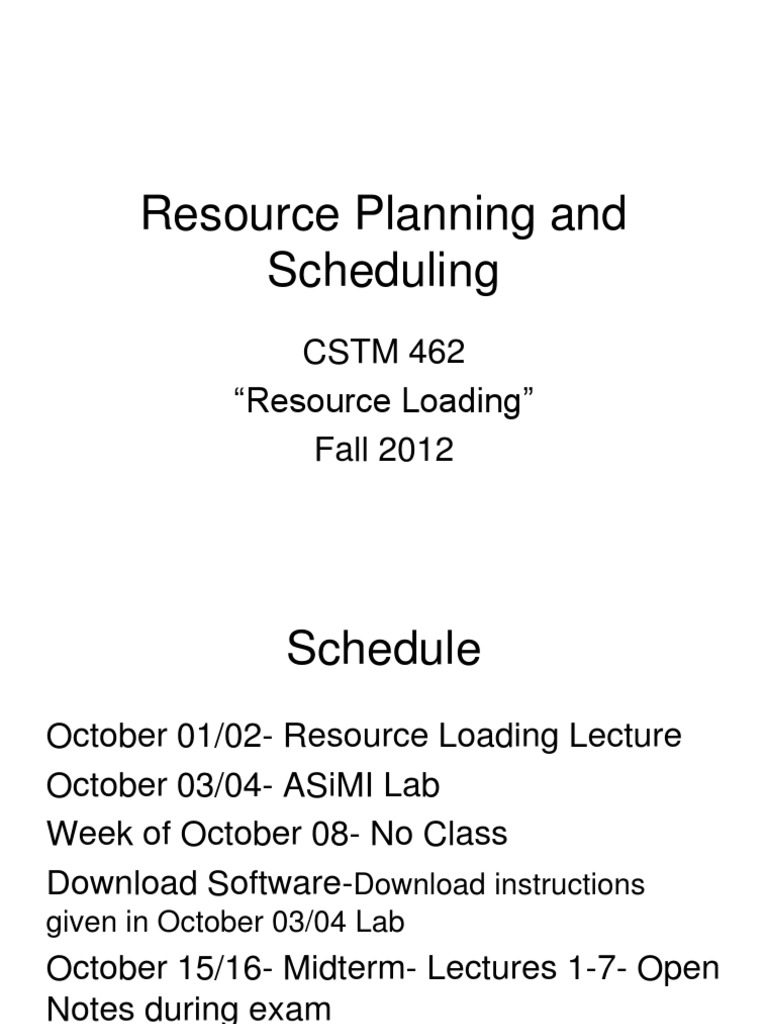 Lecture 8 - Resource Planning and Scheduling PDF | PDF | Scheduling (Computing) | Production And ...