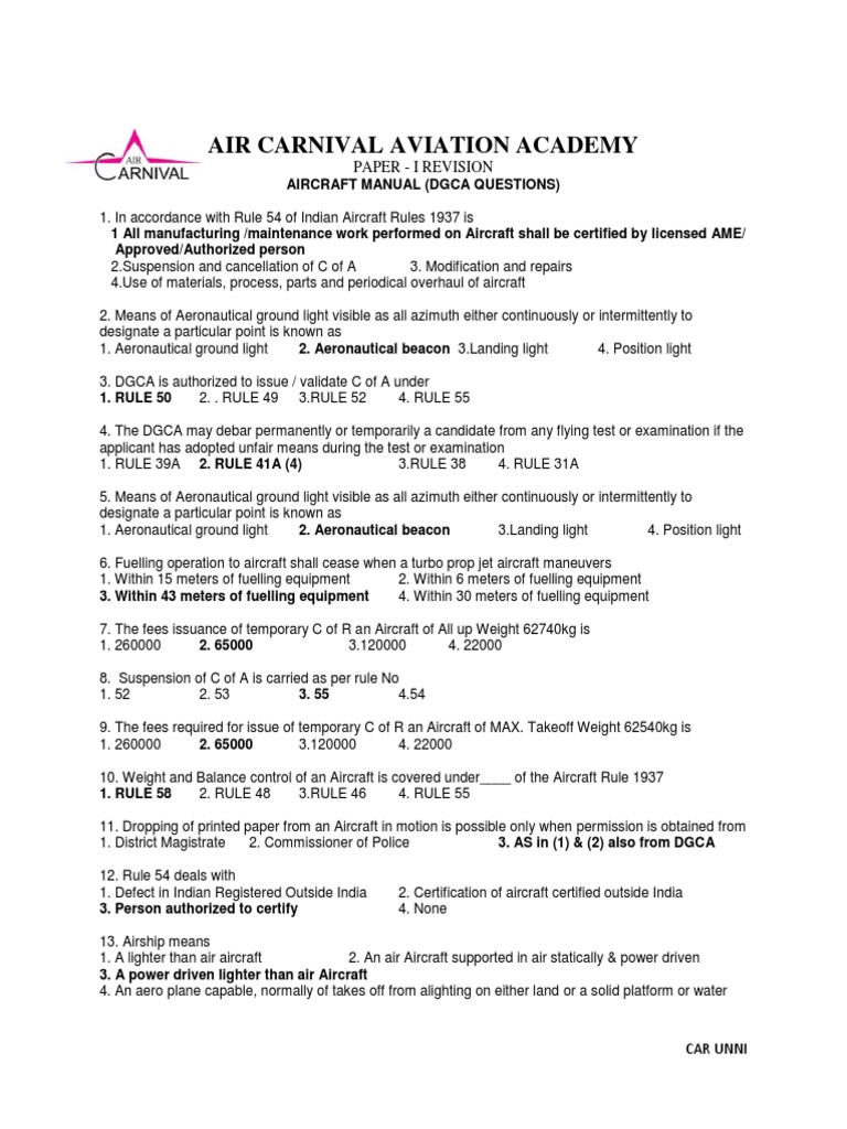 Understanding Aircraft Regulations: An Analysis of the DGCA Question ...
