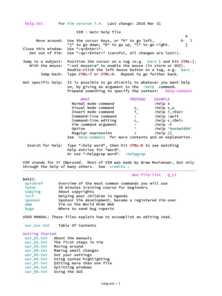 Vim Help | PDF | Text File | Command Line Interface