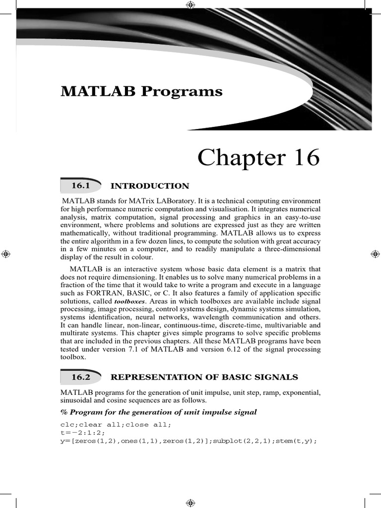 MATLAB Programs: % Program For The Generation of Unit Impulse Signal | PDF