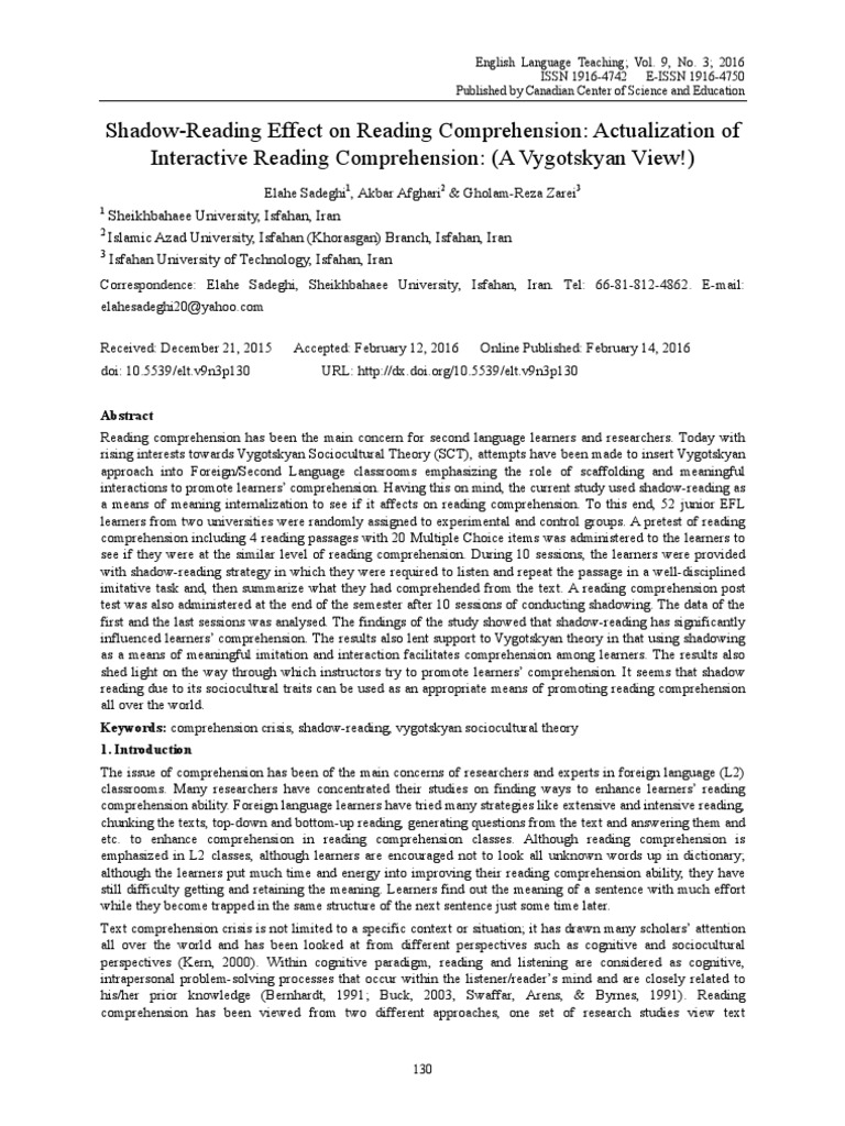 Shadow-Reading Effect On Reading Comprehension | PDF | Reading ...