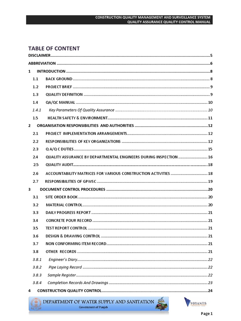 Table of Content: Construction Quality Management and Surveillance ...