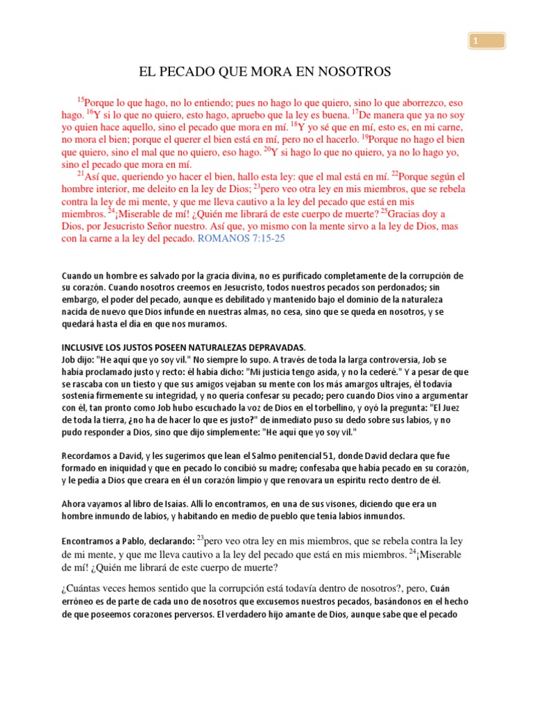 Nathaniel Varela. El Pecado Que Mora en Nosotros. Romanos 7.15-25 | PDF ...