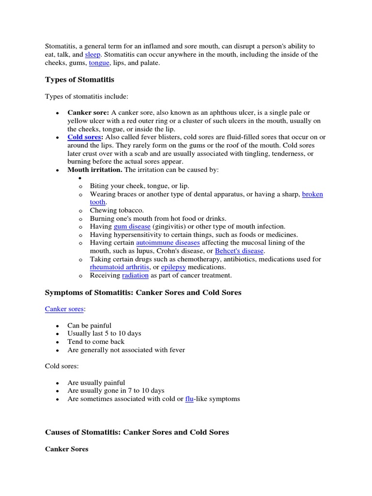 Types of Stomatitis: Sleep Tongue | PDF | Dermatology | Medical Specialties