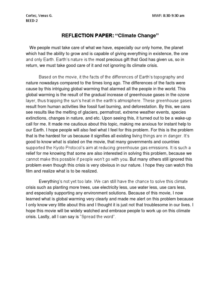 Refl ECTION PAPER: “Climate Change”