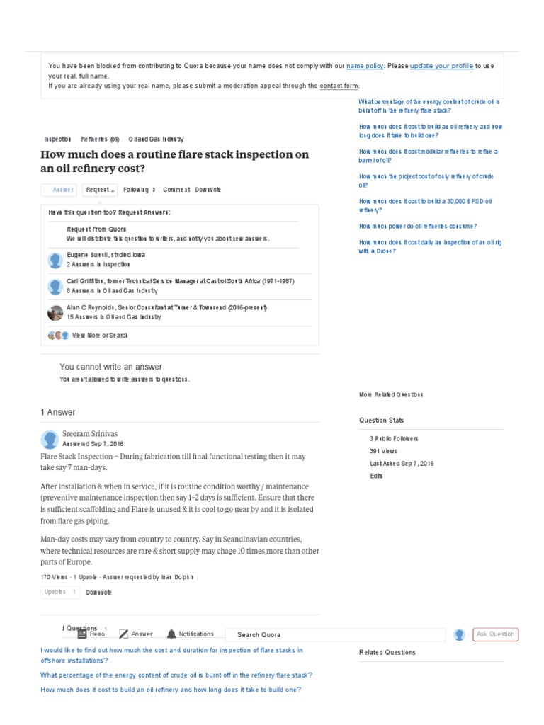 How Much Does A Routine Flare Stack Inspection On An Oil Refinery Cost ...
