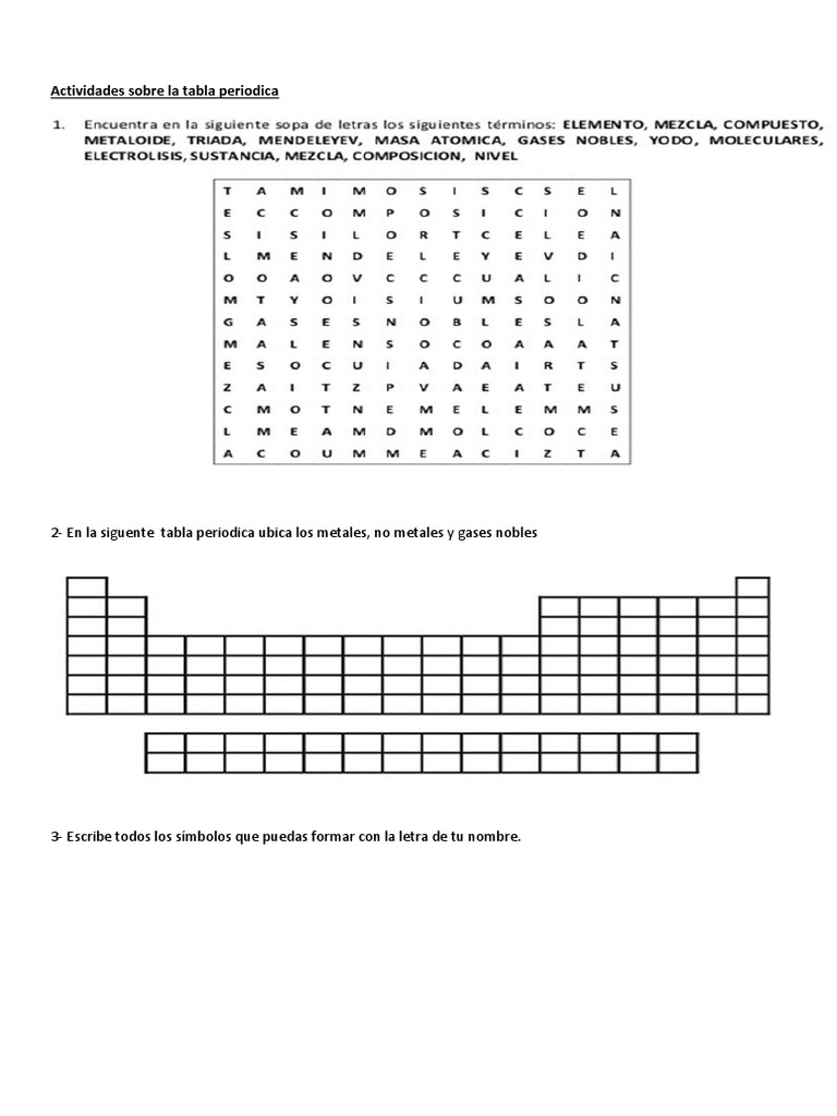 Actividades Sobre La Tabla Periodica