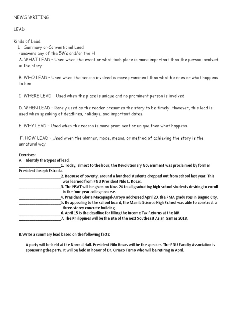 News Writing Lead Writing | PDF