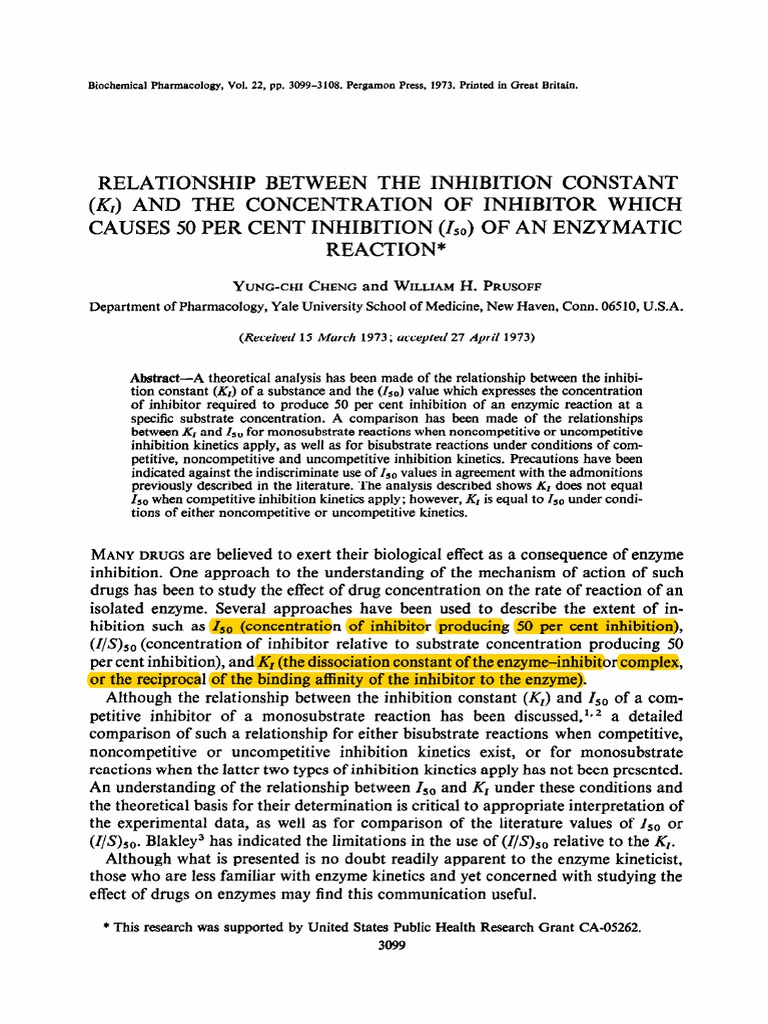 Relationship Between Ki and IC50 | PDF | Enzyme Inhibitor | Enzyme Kinetics