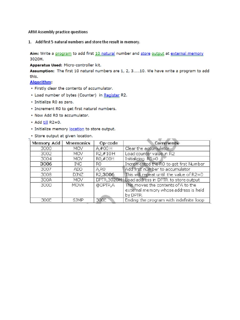 ARM Assembly Practice Questions | PDF