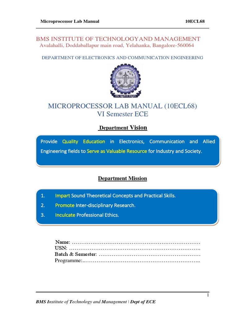 6TH Semester MP Lab Manual 2017 - 3 PDF | PDF | Assembly Language | Engineering