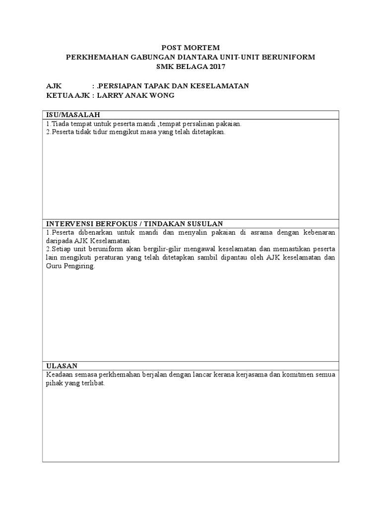 Borang Post Mortem | PDF