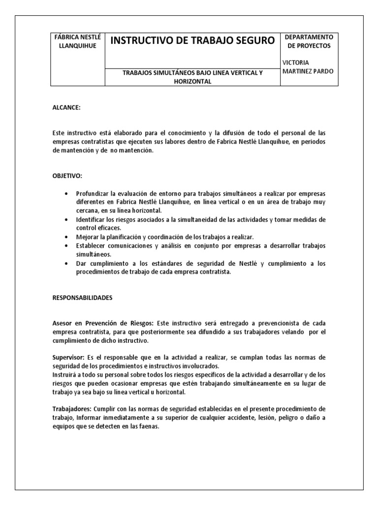 Instructivo de Trabajo | PDF | Seguridad y salud ocupacional | Salud y bienestar