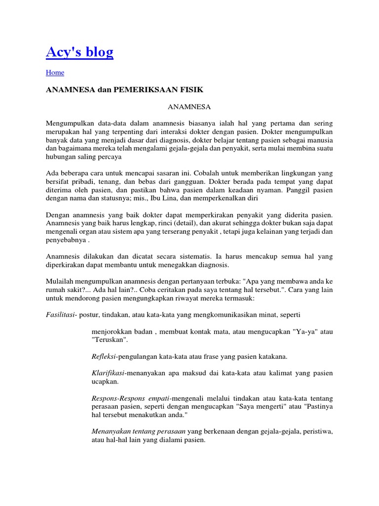Anamnesa Dan Pemeriksaan Fisik | PDF
