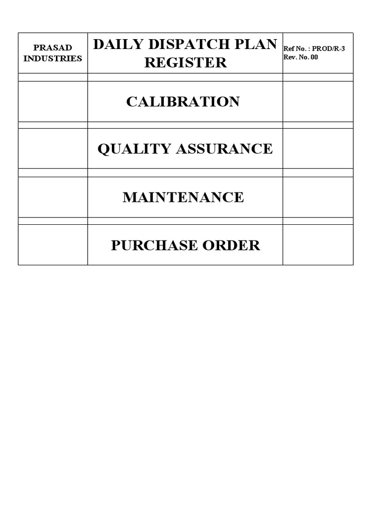 Daily Dispatch Plan Register Calibration: Prasad Industries | PDF