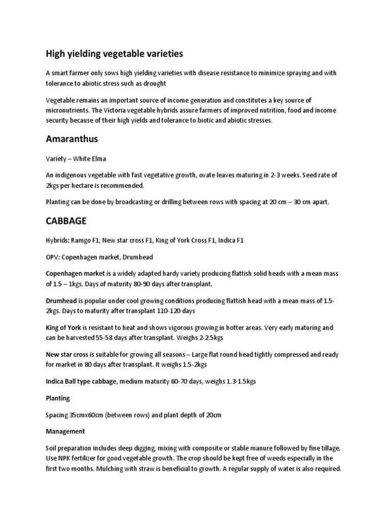 High Yielding Vegetable Varieties | PDF | Sowing | Crop Rotation