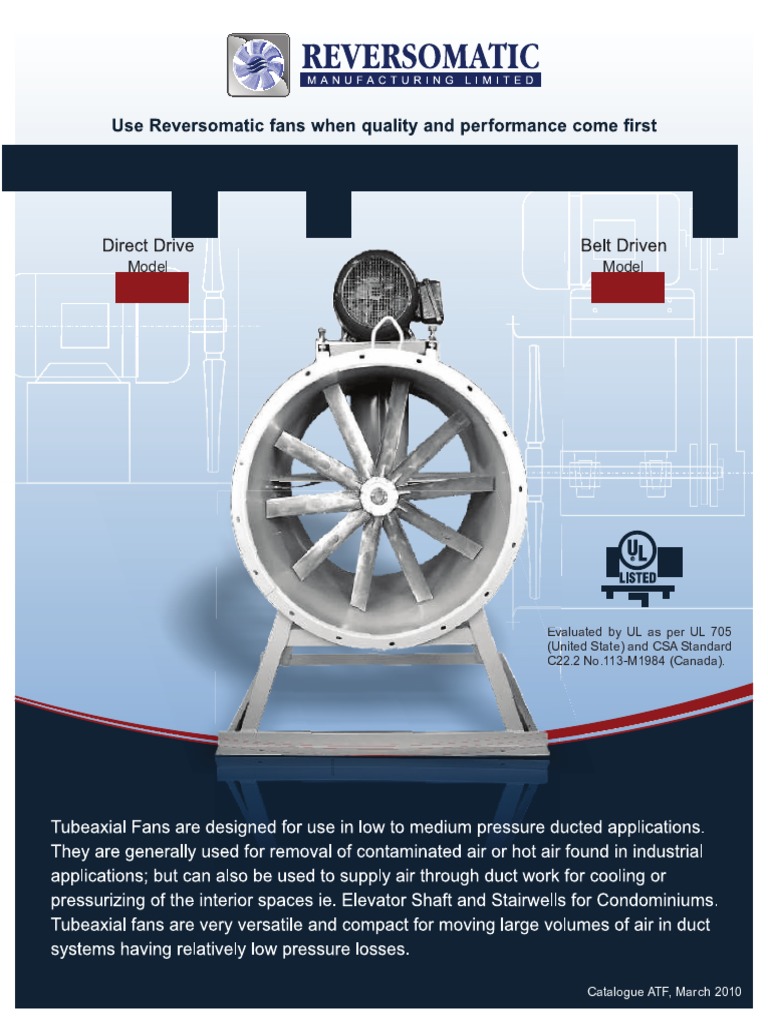 Reversomatic Tube Axial Fans | PDF | Fluid Dynamics | Chemical Engineering