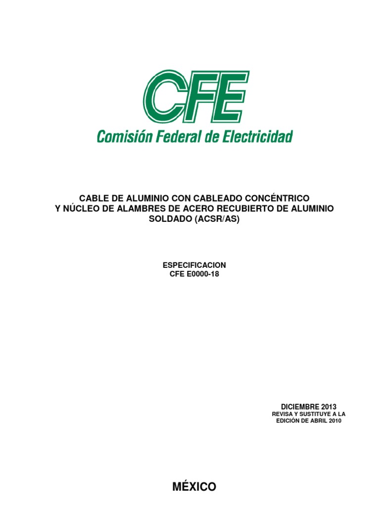 Especificacion Cfe E0000-18:cable de Aluminio Con Cableado Concéntrico ...