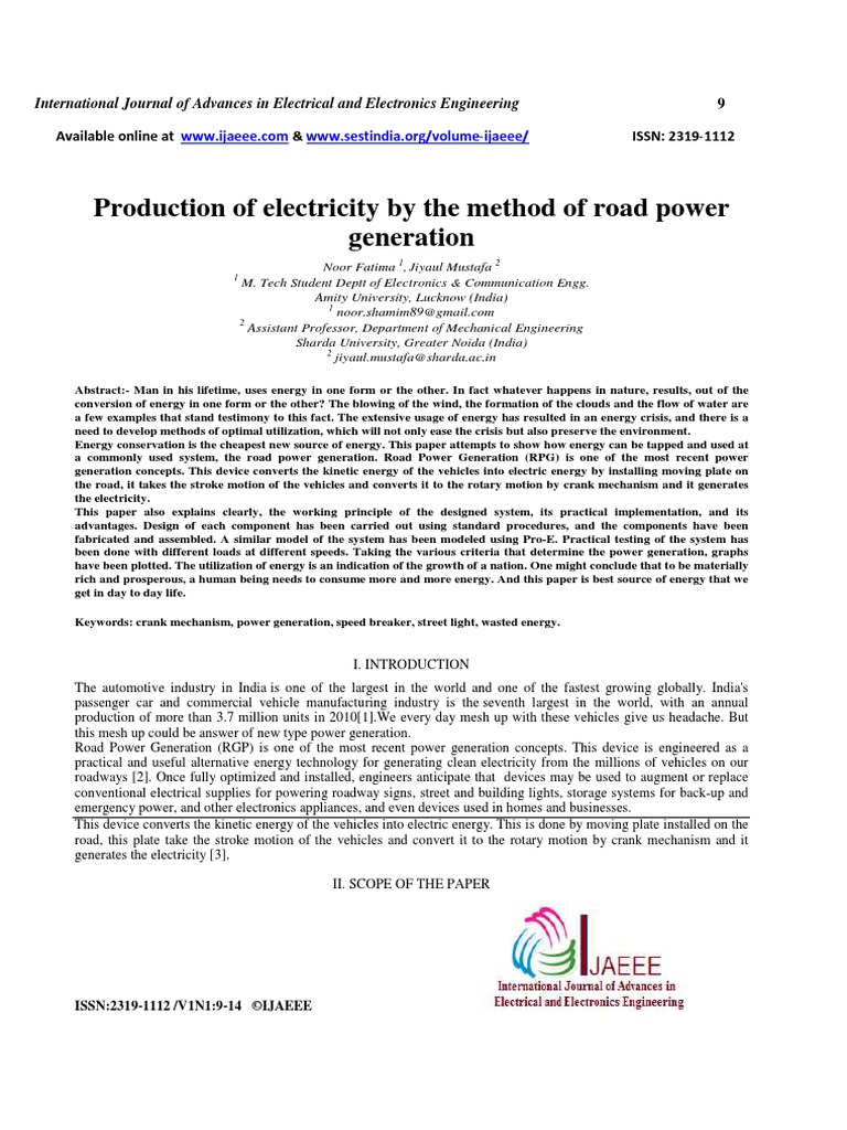 Production of Electricity by The Method of Road Power Generation | PDF ...