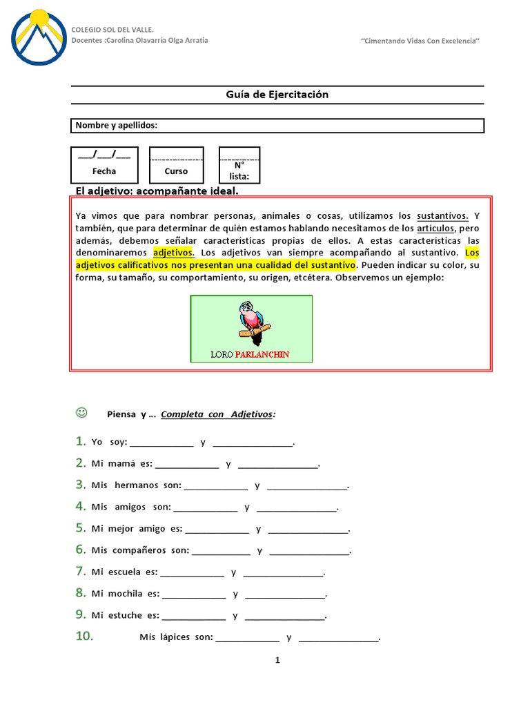 Guia Adjetivos Calificativos 2 | PDF | Adjetivo | Ocio