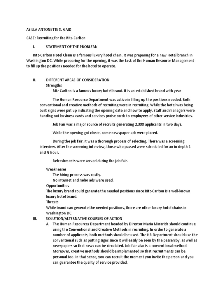 HR Case Ritz Carlton | PDF | Human Resource Management | Recruitment