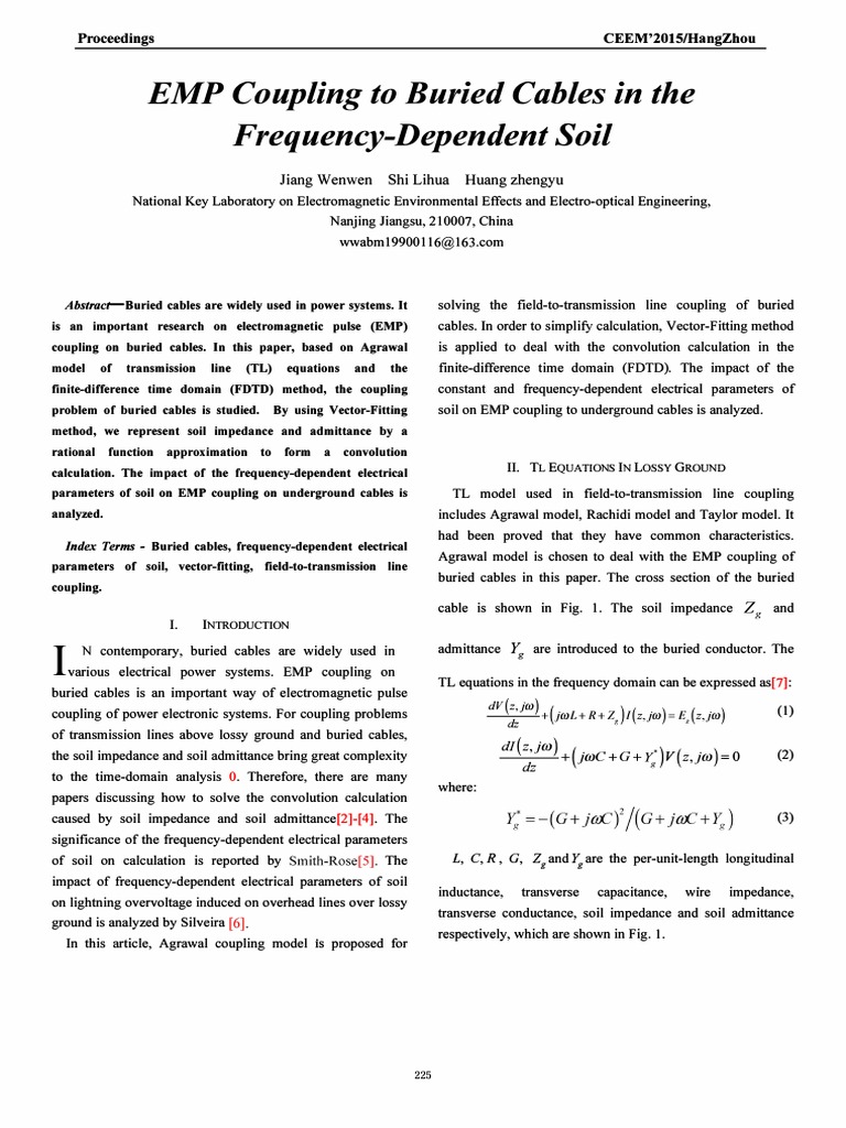 EMP Coupling To Buried Cables in The Frequency Dependent Soil | PDF ...