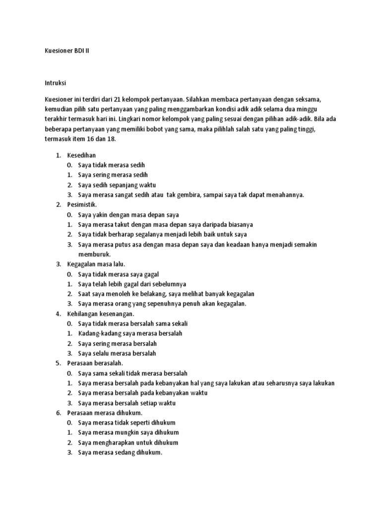 Kuesioner BDI II | PDF