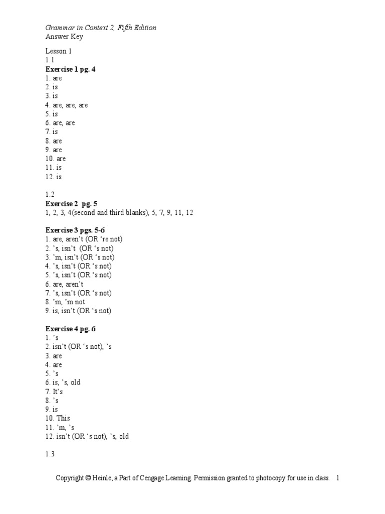 Grammar in Context 2 Answer Key | PDF | Copyright | Cats