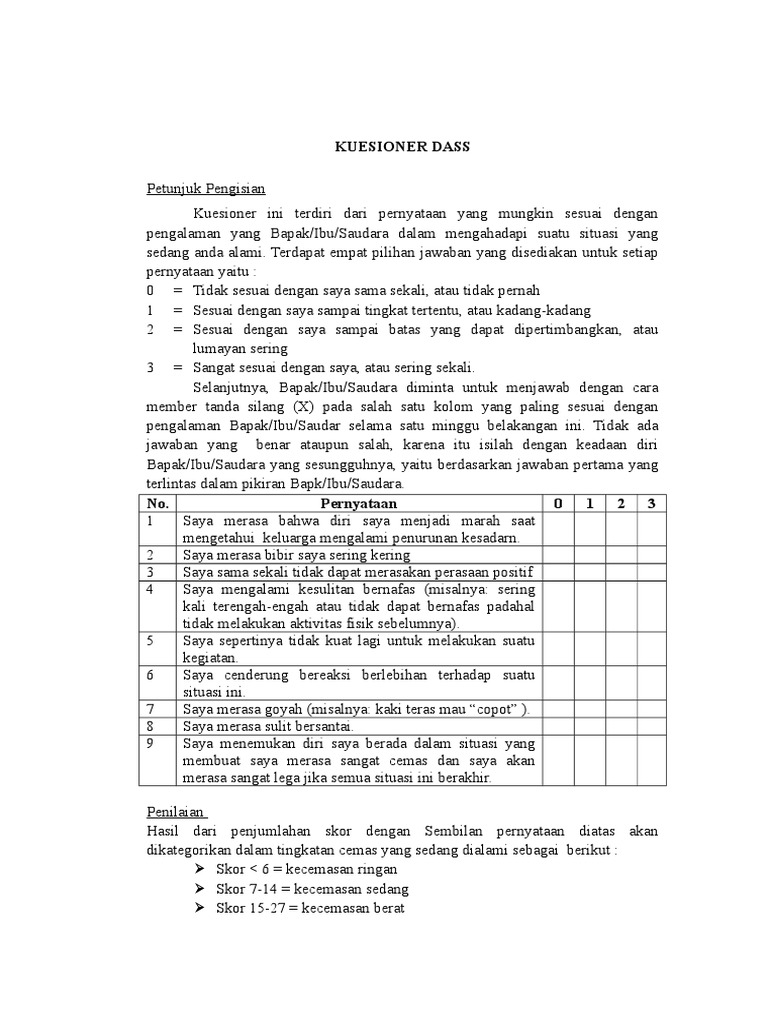 Kuesioner DASS | PDF
