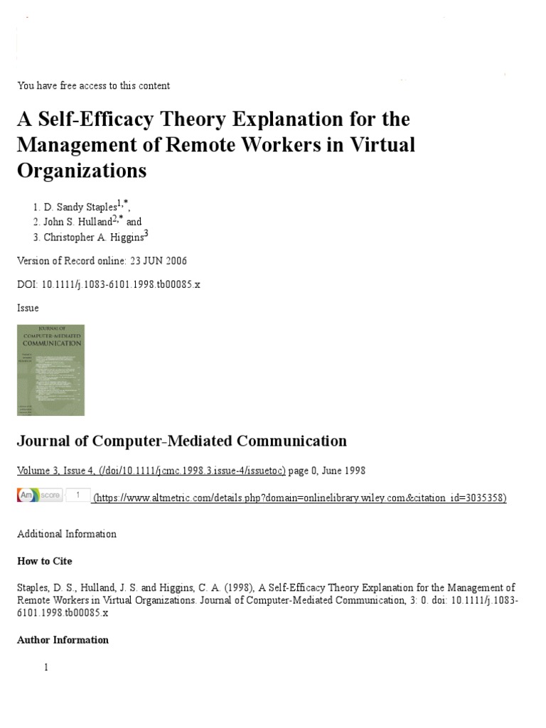 A Self-Efficacy Theory Explanation For The Management of Remote Workers ...