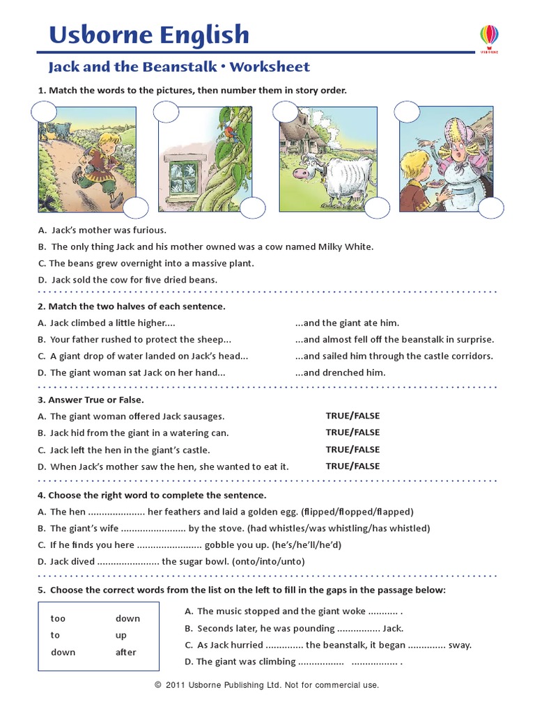 Jack and The Beanstalk Worksheet | PDF | Jack And The Beanstalk | Leisure