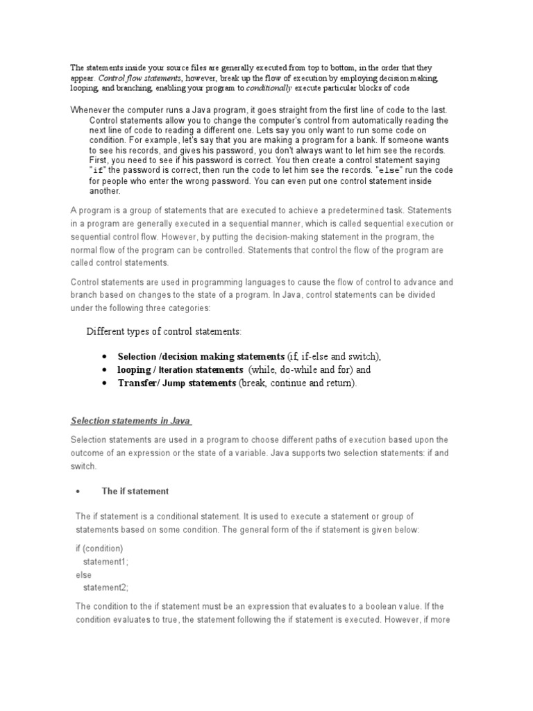 Control Statements in Java | PDF | Control Flow | Computer Program